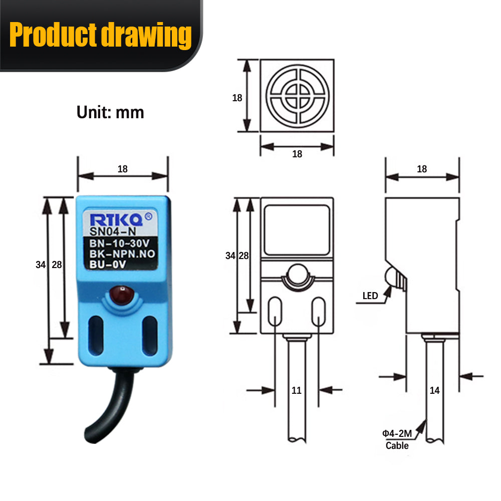 HLTNC 1PCS SN04-N NPN PNP NC NO DC 5V 12V 24V 3Wires Water Oil proof P