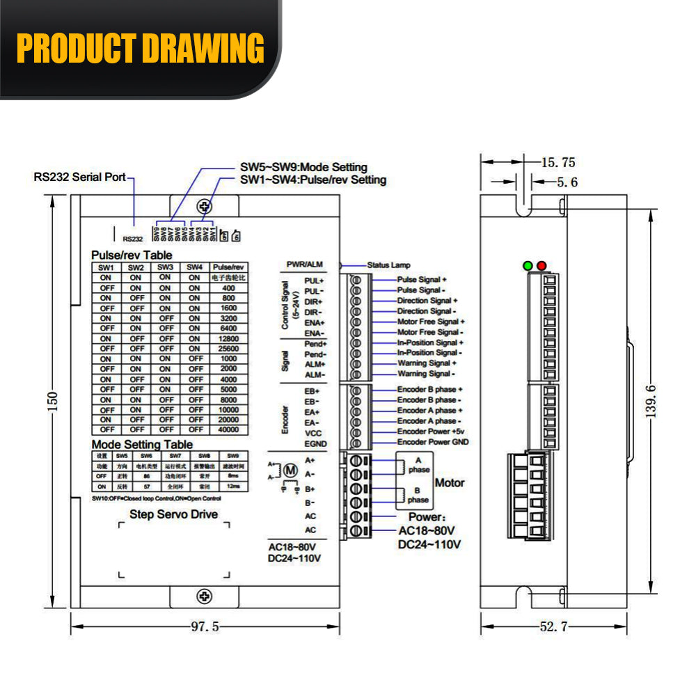 HLTNC Stepper Motor Driver SL86A AC 18V - 80V DC 24V - 110V Input Enco