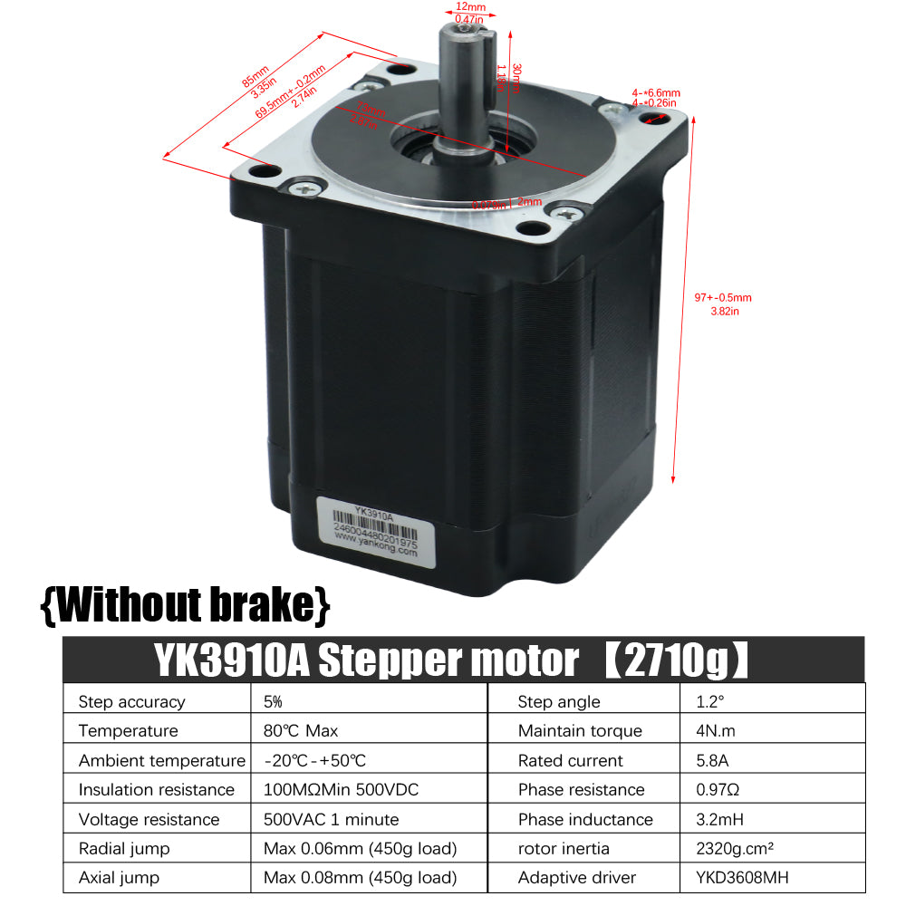 HLTNC YAKO Nema23 Stepper Motor 4N.m YK3910A Three Phase Single Axle 1