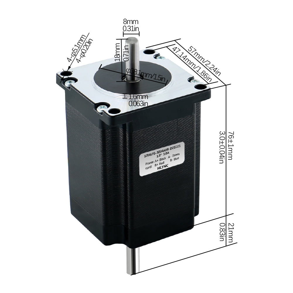 HLTNC Nema 23 Stepper Motor 2N.m 57HS76 mm 285 ozin Dual Axle Single A