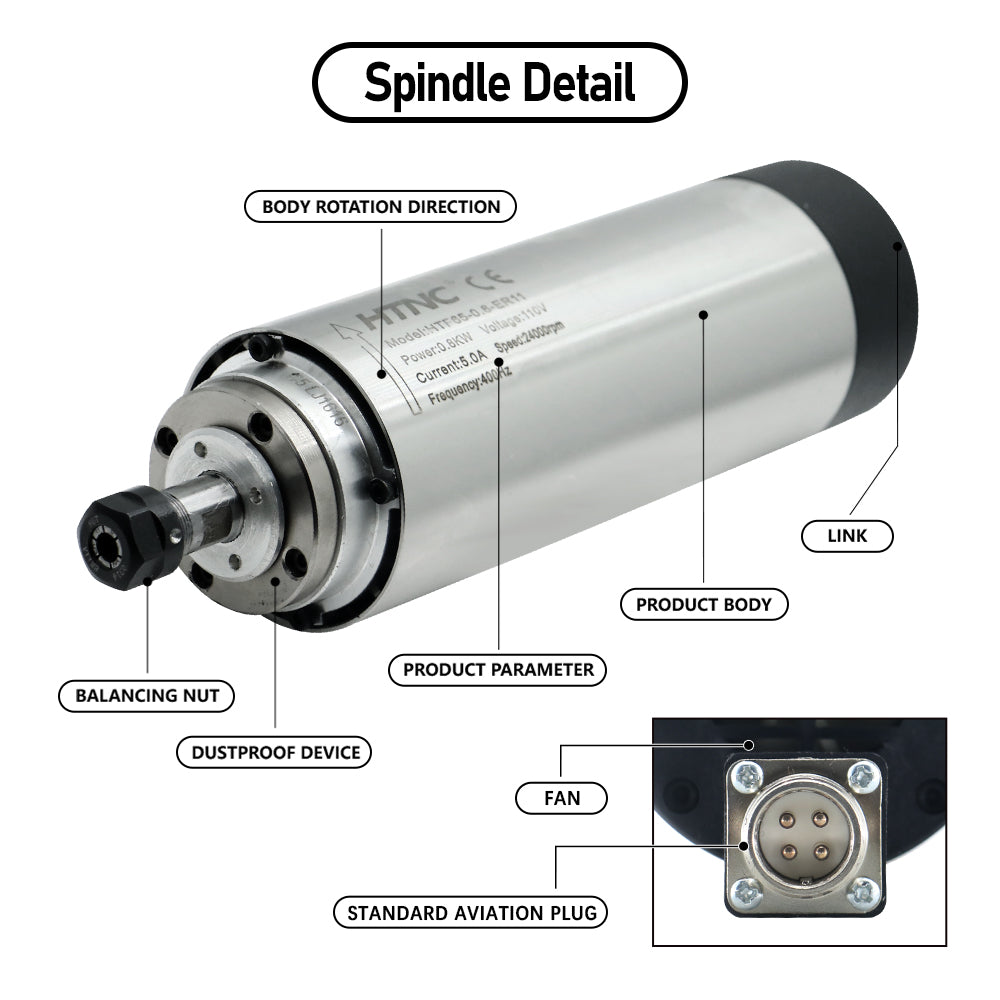 HLTNC Hot Sell 0.8KW CNC Spindle Motor 110v / 220v ER11 800W Round Spi