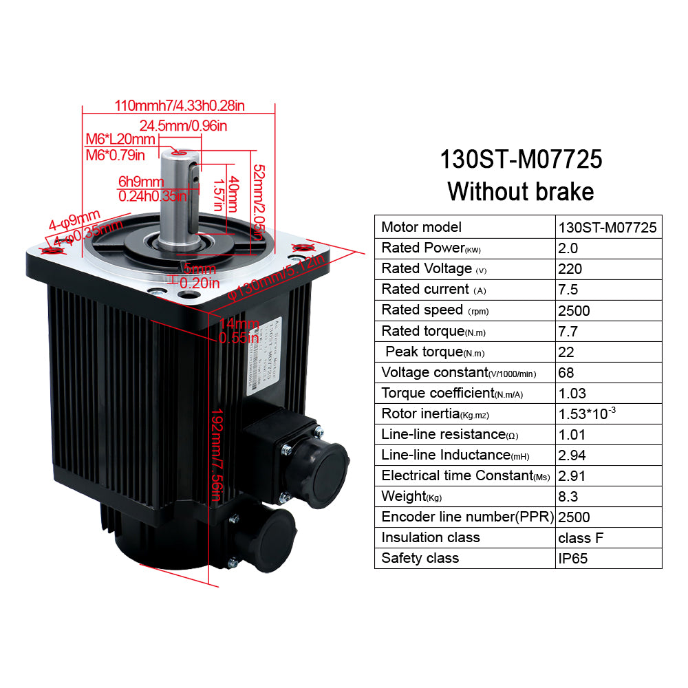 HLTNC 2.0KW 130 Servo Motor 130ST-M07725 7.7N.m 1100ozin MAX22N.m 220V
