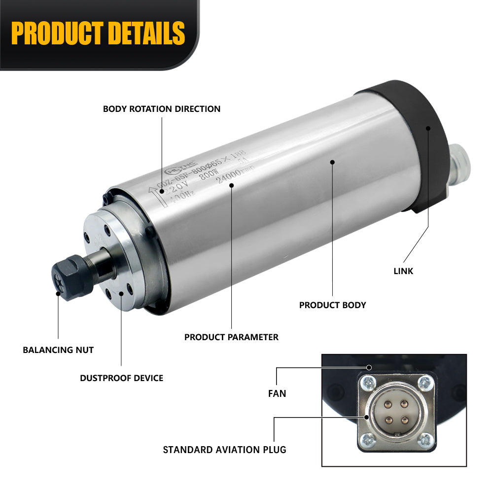 HLTNC GDZ-65F-800 Round Air Cooled Spindle 0.8KW 800W 110V 220V 5A 240