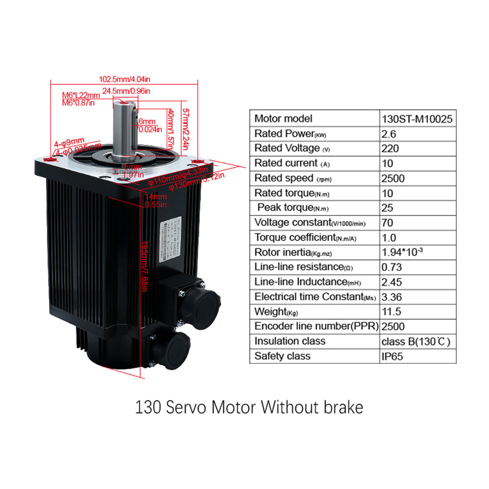 HLTNC 2.6KW 130 Servo Motor 130ST- M10025 10N.m 1428ozin MAX 25N.m 220