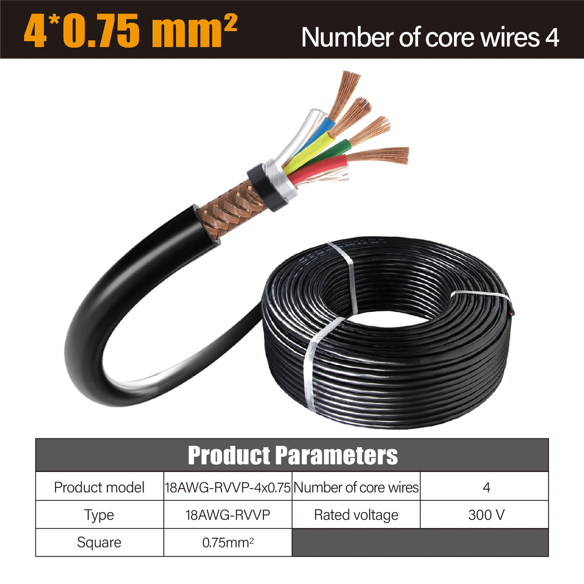 HLTNC 18 AWG Shielded 0.75mm2 Awg RVVP Cable Pure Copper Core Metal Br
